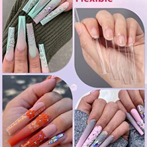 LIONVISON 504PCS NO C CURVE Clear Nail Tips for Acrylic Nails Professional, 3XL Extra Long Flat Tapered Square Nail Tips, 12 Sizes Half Cover Straight French Fake Nail Tips for Nail Salons Home