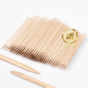 azurebeauty 100pcs orange nail sticks for nails 4.5 inch - large capacity double sided wooden cuticle pusher & remover set for nail art manicure & pedicure at home salon - not easy to break