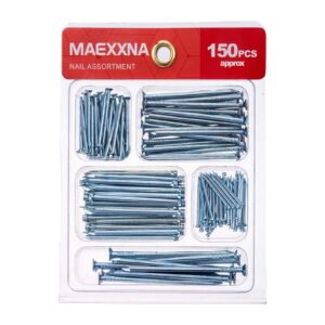 maexxna long nails 2 inch 150pcs hardware nails assortment kit, includes finish, wire, common, brad and picture hanging nail