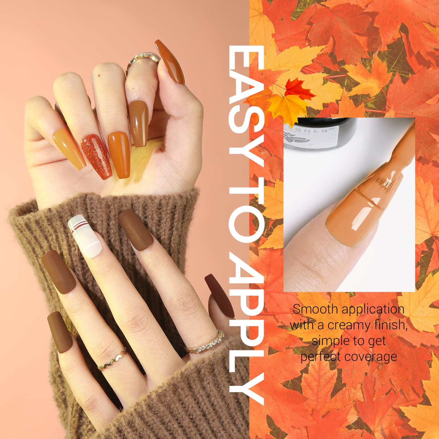 Modelones Fall Gel Polish Set, 6 Colors - Orange, Yellow, Brown, Gold, Glitter - For Winter Nail Art, Manicures, Back to School Gifts