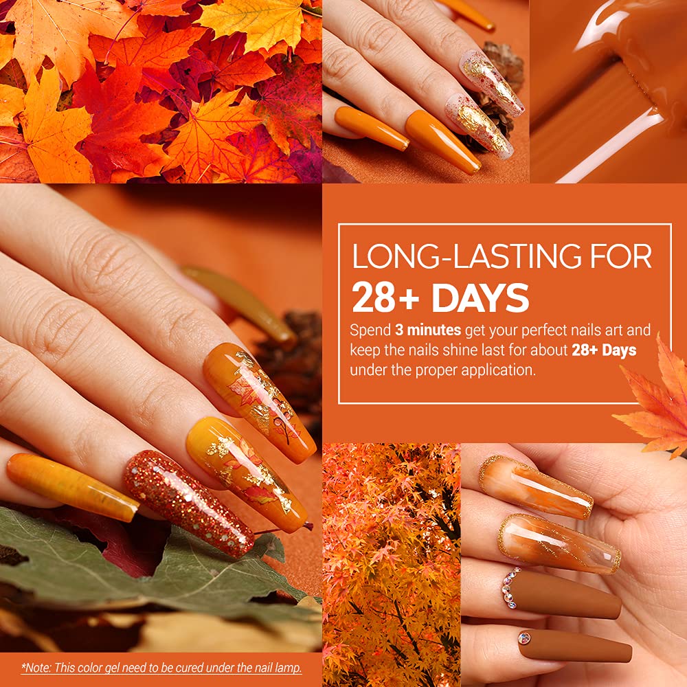 Modelones Fall Gel Polish Set, 6 Colors - Orange, Yellow, Brown, Gold, Glitter - For Winter Nail Art, Manicures, Back to School Gifts