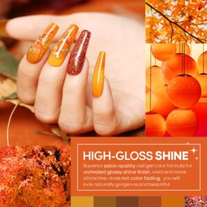 Modelones Fall Gel Polish Set, 6 Colors - Orange, Yellow, Brown, Gold, Glitter - For Winter Nail Art, Manicures, Back to School Gifts