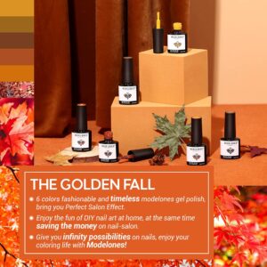 Modelones Fall Gel Polish Set, 6 Colors - Orange, Yellow, Brown, Gold, Glitter - For Winter Nail Art, Manicures, Back to School Gifts