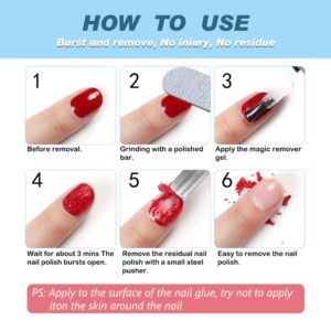 Gel Nail Polish Remover, Nail Polish Remover for Gel Nails, Ultra-Powerful Nail Polish Remover for Natural, Soak-Off Gel Polish in 2-5 Minutes (with 1Pcs Cuticle Pusher and Nail Polish Scraper)