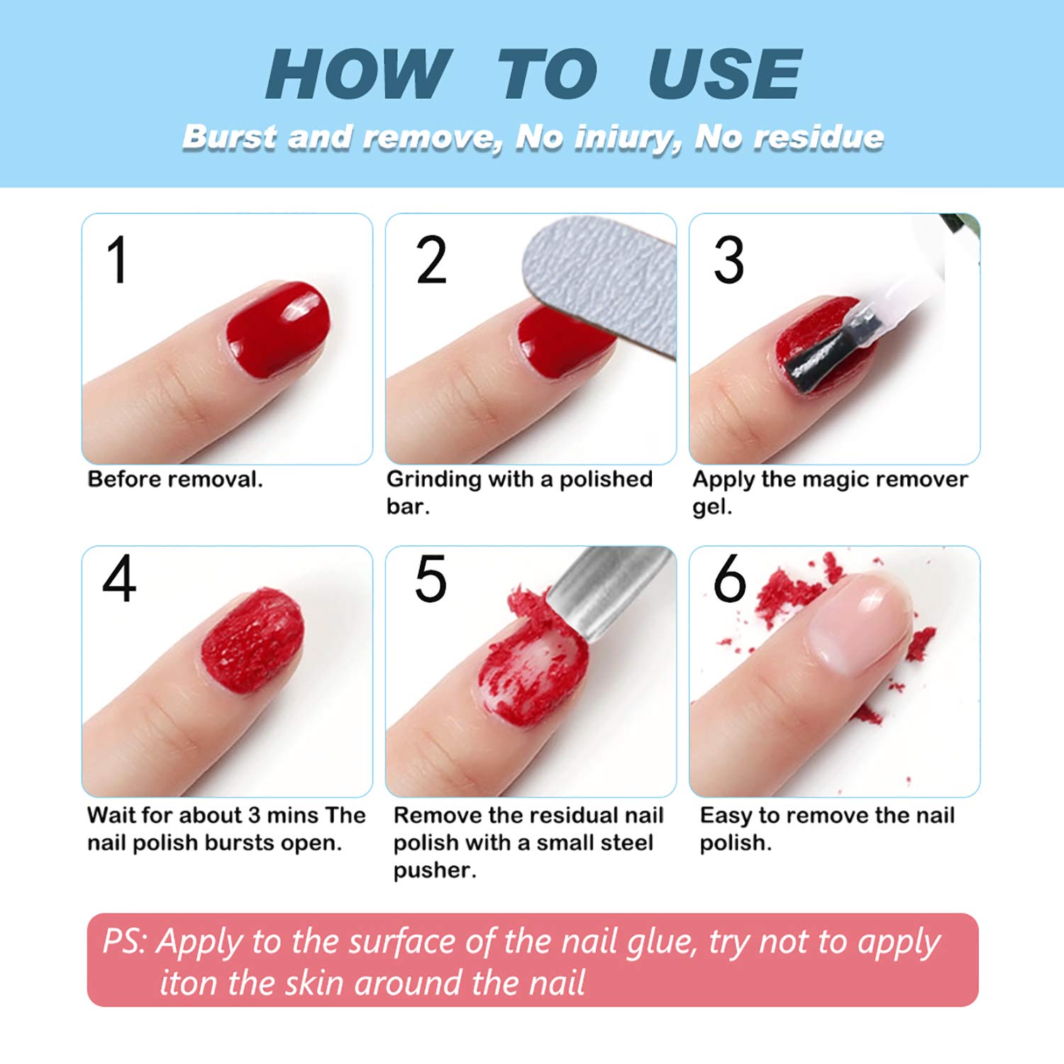 Gel Nail Polish Remover, Nail Polish Remover for Gel Nails, Ultra-Powerful Nail Polish Remover for Natural, Soak-Off Gel Polish in 2-5 Minutes (with 1Pcs Cuticle Pusher and Nail Polish Scraper)