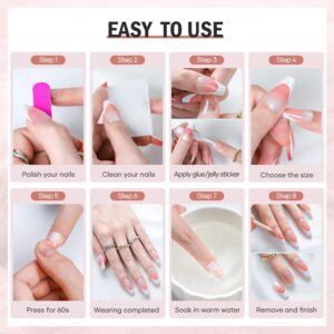 Press on Nails Short Square, Jofay Fashion 24Pcs Reusable Acrylic Fake Nails Gel-Like Solid False Nails Kit with Nail Glue Adhesive Tabs Nail File, DIY Home Salon Manicure for Women (Point Pink)