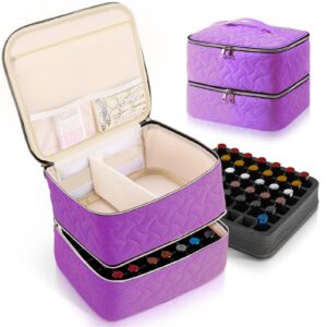 nail polish organizer case holds 42 bottles (15ml/0.5 fl.oz), double-layer nail polish storage with adjustable dividers, portable nail polish bag for nail gel nail lamp and manicure tools, purple