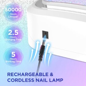 Aedavey Cordless Nail Lamp, 120W Rechargeable UV Nail Lamp for Gel Nails, LED Nail Lamp with 4 Timer Modes, Gel Nail Light Decorate with Sparkling Nail Rhinestones Diamond