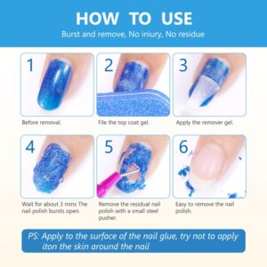 Gel Nail Polish Remover, Peel off in 3-5 Min, Quick & Easy Removes Gel Nail & Acrylic Nails with Sponge Nail File + Nail Polish Scraper, Do Not Hurt Your Nails