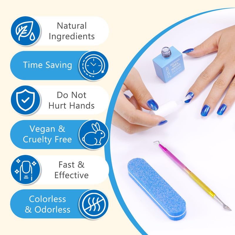 Gel Nail Polish Remover, Peel off in 3-5 Min, Quick & Easy Removes Gel Nail & Acrylic Nails with Sponge Nail File + Nail Polish Scraper, Do Not Hurt Your Nails