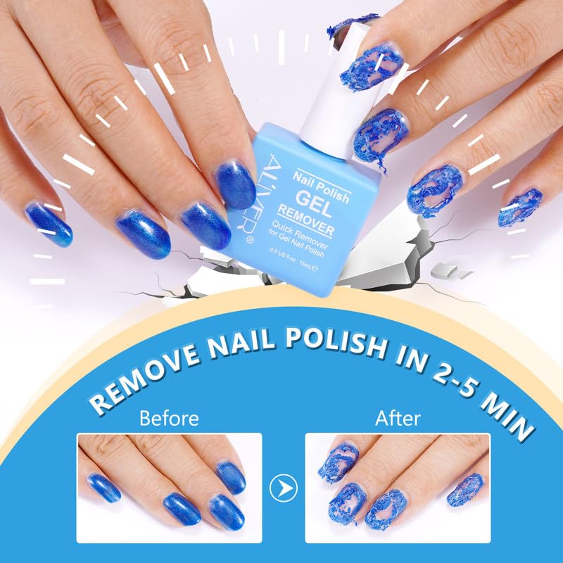 Gel Nail Polish Remover, Peel off in 3-5 Min, Quick & Easy Removes Gel Nail & Acrylic Nails with Sponge Nail File + Nail Polish Scraper, Do Not Hurt Your Nails