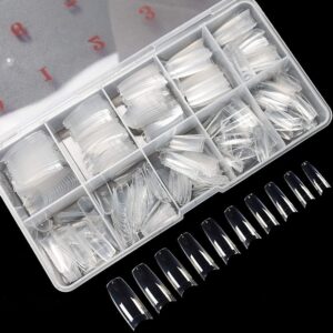 krofaue 500pcs clear false nails tips, half cover lady french style acrylic artificial tip manicure with box of 10 sizes for nail tips art salons and home diy…