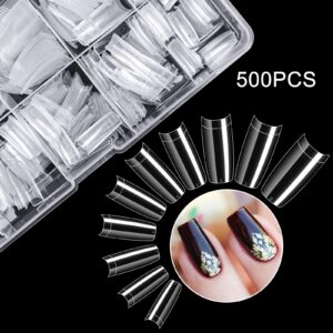 krofaue 500PCS Clear False Nails Tips, Half Cover Lady French Style Acrylic Artificial Tip Manicure with Box of 10 Sizes for Nail Tips Art Salons and Home DIY…