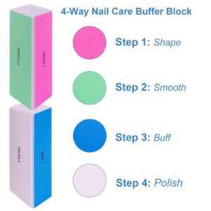 4 Way Nail Buffer Block (6 pcs), Nail Shine Buffers Blocks Files for Natural and Acrylic Nails Smoother Buffing Block Polisher Fingernail File Buffer 120/240/600/3000 Grit for Buffing Shinning