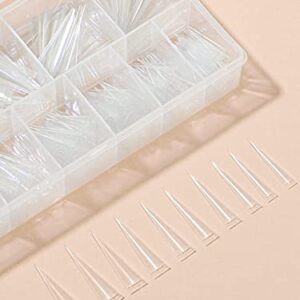 500Pcs Stiletto Nail Tips for Acrylic Nails, XL Long Clear False Nails Tips Soft Traceless, Half Cover Tapered Square False Nail Tips for Nail Extension Nail Art, Home DIY Nail Salon 10 Sizes