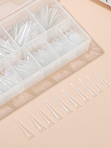 500Pcs Stiletto Nail Tips for Acrylic Nails, XL Long Clear False Nails Tips Soft Traceless, Half Cover Tapered Square False Nail Tips for Nail Extension Nail Art, Home DIY Nail Salon 10 Sizes