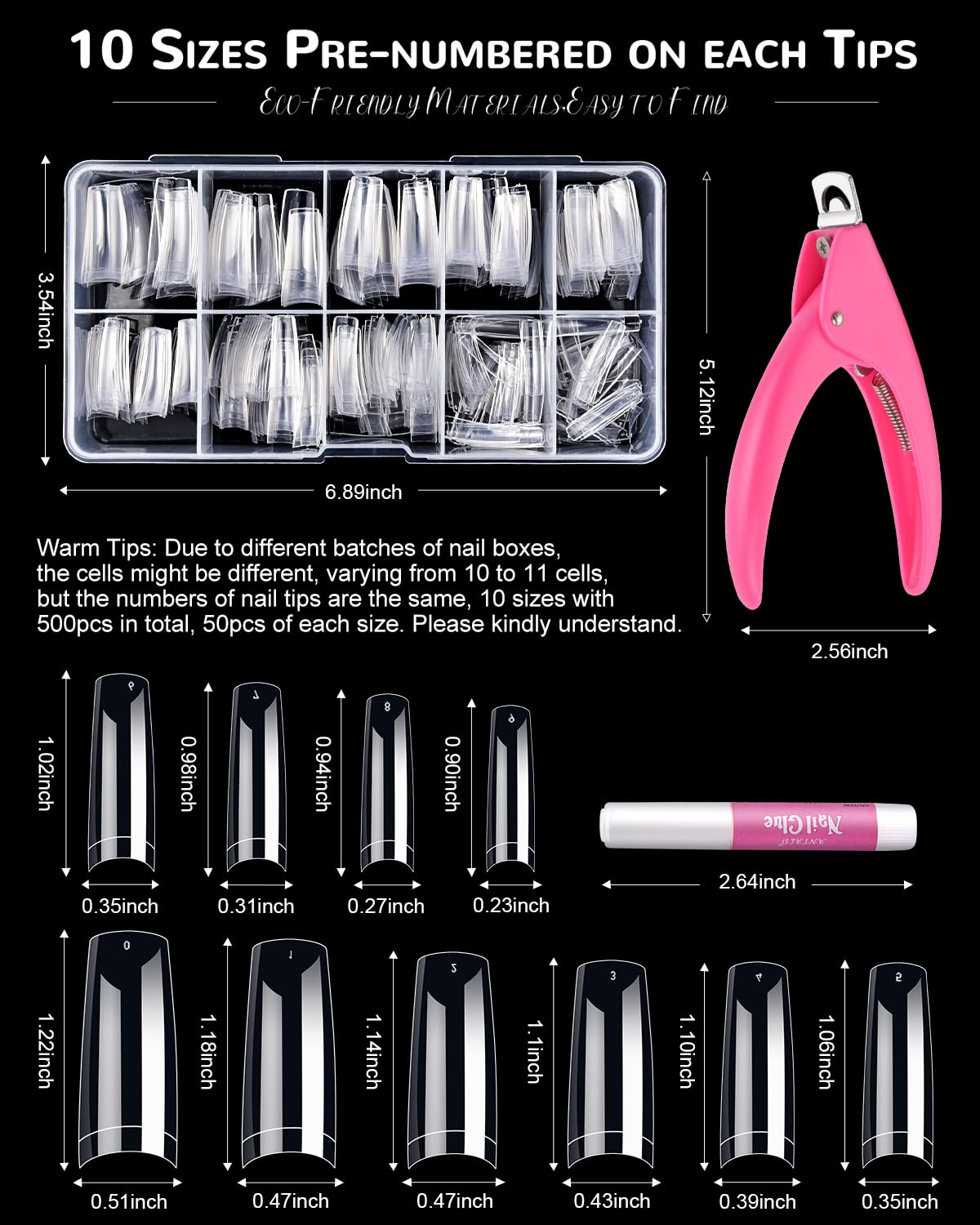 Clear Acrylic Nail Tips, MORGLES 500PCS French Clear Fake Half Cover Clear Nail Tips with Glue Nail File Nail Clipper Cuticle Fork for Nail Art