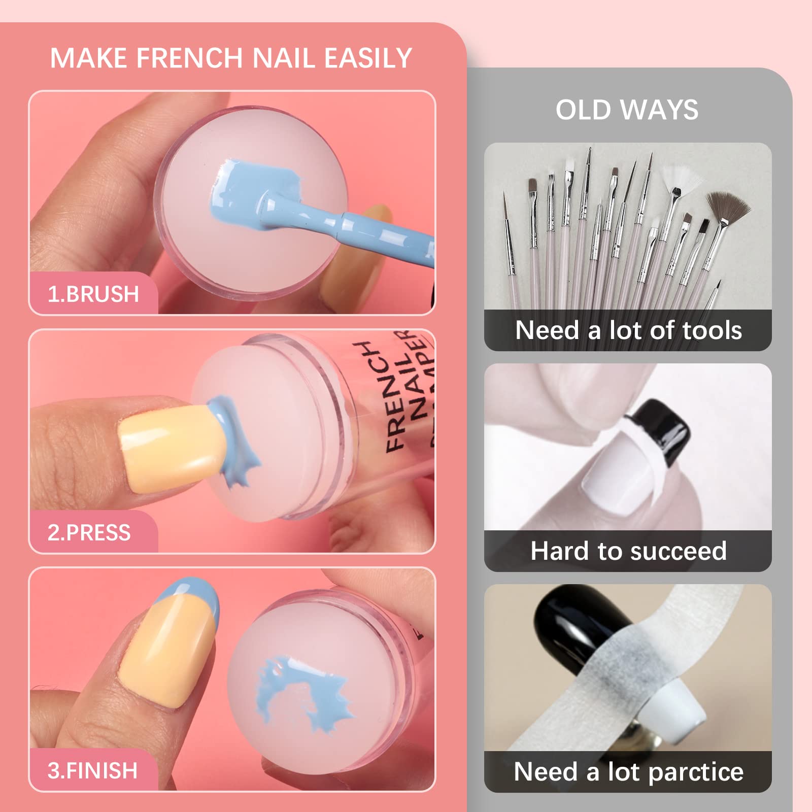 French Nail Stamper - BTArtbox French Tip Nail Tools with Nail Scraper and Replaceable Stamper Head, 100-Time Using Silicone Nail Stamper Kit for Gel Nail Polish DIY Nail Art Tools for Christmas