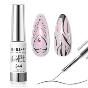 rarjsm metallic silver gel liner nail art 3d mirror chrome effect gel nail polish 8ml build in thin brush metal painted drawing striper gel polish soak off curing requires for home salon diy painting