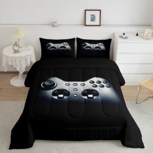 feelyou teens boys comforter black gamer comforter set video game gamepad print bedding set gaming duvet game controller quilt set kids 3piece 1 comforter with 2 pillowcases (full)