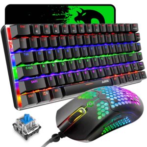 gaming keyboard and mouse,3 in 1 gaming set,rainbow led backlit wired gaming keyboard,rgb backlit 12000 dpi lightweight gaming mouse with honeycomb shell,large mouse pad for pc game(black)