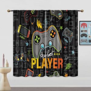 mitpok gaming curtains for boys bedroom 42w x 63h inch rod pocket men gamer room decor video games controller teens kids black grey cool gamepad window treatment set for living room playroom 2 panels