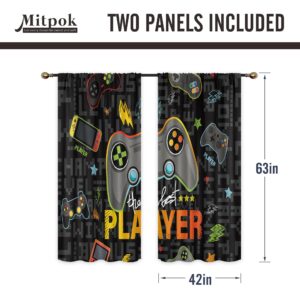 Mitpok Gaming Curtains for Boys Bedroom 42W x 63H Inch Rod Pocket Men Gamer Room Decor Video Games Controller Teens Kids Black Grey Cool Gamepad Window Treatment Set for Living Room Playroom 2 Panels