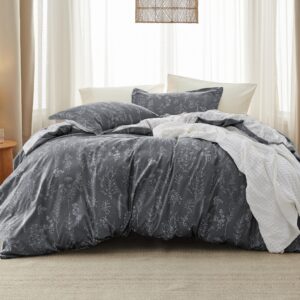 bedsure king comforter set - dark grey comforter, cute floral bedding comforter sets, 3 pieces, 1 soft reversible botanical flowers comforter and 2 pillow shams