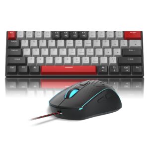 gaming keyboard and mouse combo, 60% compact mechanical keyboard with blue led backlit, pc gaming keyboard and mouse,detachable type c to a cable wired keyboard for pc/laptop