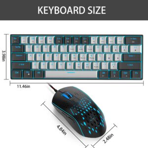 Gaming Keyboard and Mouse Combo, 60% Compact Mechanical Keyboard with Blue LED Backlit, PC Gaming Keyboard and Mouse,Detachable Type C to A Cable Wired Keyboard for PC/Laptop