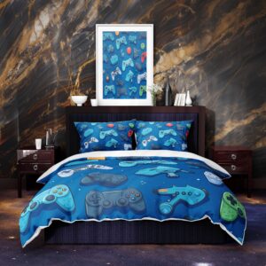 placitiume gamepad bedding set gamer duvet cover set with gaming controller design video games bedding quilt cover set with decorative design, no comforter