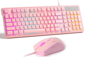 pink gaming keyboard and mouse combo,magegee gk980 wired backlit keyboard and pink gaming mouse combo,pc keyboard and adjustable dpi mouse for pc/loptop/mac(pink)