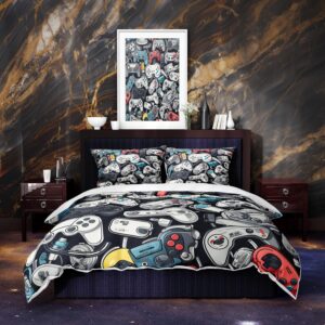 placitiume boys' gaming bedding set gaming bedding set gamer duvet cover set handheld game comforter cover set with modern gamepad design with 2 pillowcases, no comforter