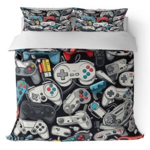 Placitiume Boys' Gaming Bedding Set Gaming Bedding Set Gamer Duvet Cover Set Handheld Game Comforter Cover Set with Modern Gamepad Design with 2 Pillowcases, No Comforter