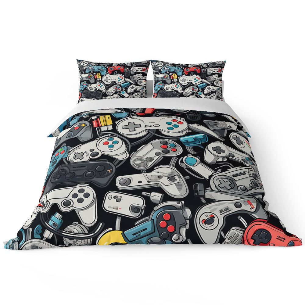 Placitiume Boys' Gaming Bedding Set Gaming Bedding Set Gamer Duvet Cover Set Handheld Game Comforter Cover Set with Modern Gamepad Design with 2 Pillowcases, No Comforter