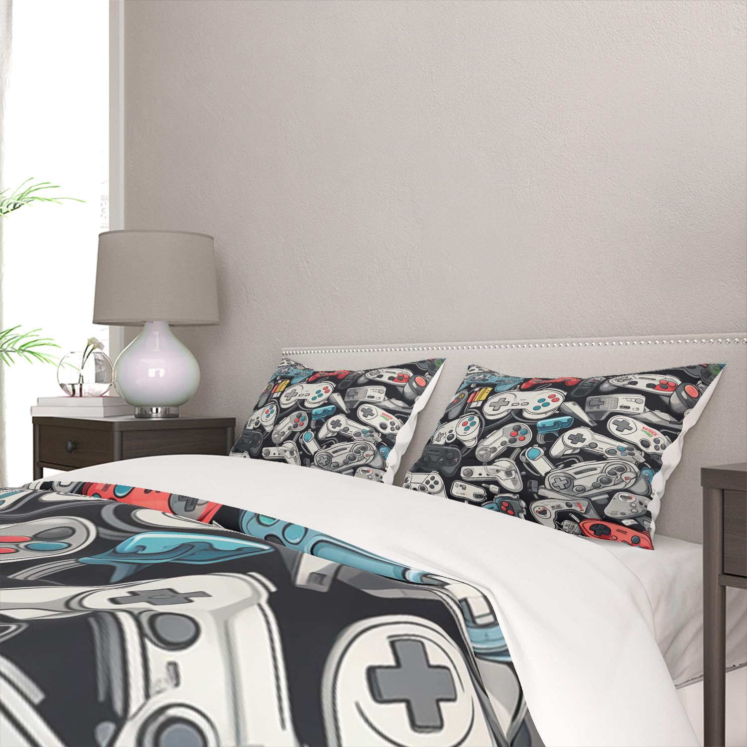 Placitiume Boys' Gaming Bedding Set Gaming Bedding Set Gamer Duvet Cover Set Handheld Game Comforter Cover Set with Modern Gamepad Design with 2 Pillowcases, No Comforter