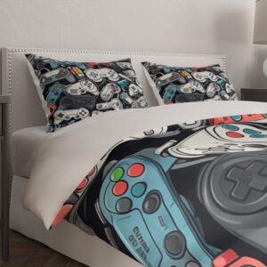 Placitiume Boys' Gaming Bedding Set Gaming Bedding Set Gamer Duvet Cover Set Handheld Game Comforter Cover Set with Modern Gamepad Design with 2 Pillowcases, No Comforter