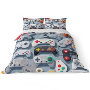 Placitiume Gaming Duvet Cover Set Gaming Bedding Set Videogame Controller Printed with Modern Gamepad Design Quilt Cover Set with 2 Pillowcases Colorful Novelty Bedding Set, No Comforter