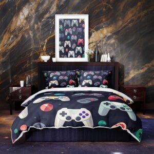 placitiume boys' gamer bedding set - gaming duvet cover set - video games comforter cover set kids gaming duvet cover set with gamepad controller design, no comforter