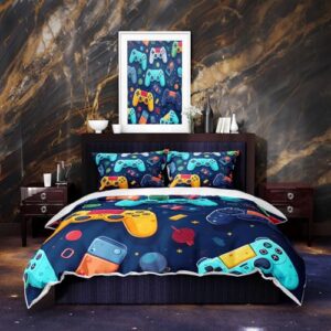 gamer duvet cover for boys - gaming comforter cover full size - cool games gamepad bedding set for kids teen game room decor player gaming joystick duvet cover set for bedroom bed decor, no comforter