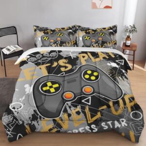 pinbeam colorful gamepad gaming comforter set full size, game kids soft bedding set with 2 pillowcases for kids and adults bedroom bed decor