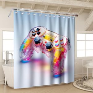 OTRANTO Teen Gaming Shower Curtain Gamer Gift for Boys Game Room Decor Kids Girls Youth Man Video Games Theme Brown Bathroom Decor Set Machine Washable Waterproof Fabric 72 x 72 Include Hooks