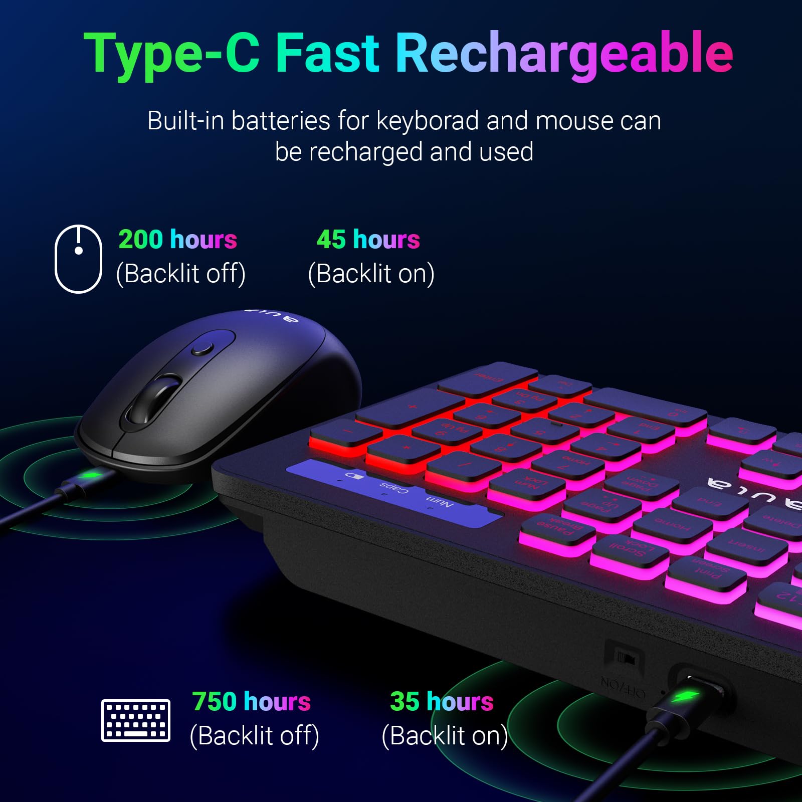 AULA Wireless Keyboard and Mouse Combo, RGB Backlit, Rechargeable & 2.4GHz Quiet Wireless Gaming Keyboard Mouse, Full-Size Ergonomic Keyboard Mouse & Mousepad Combo for PC, Windows and Mac