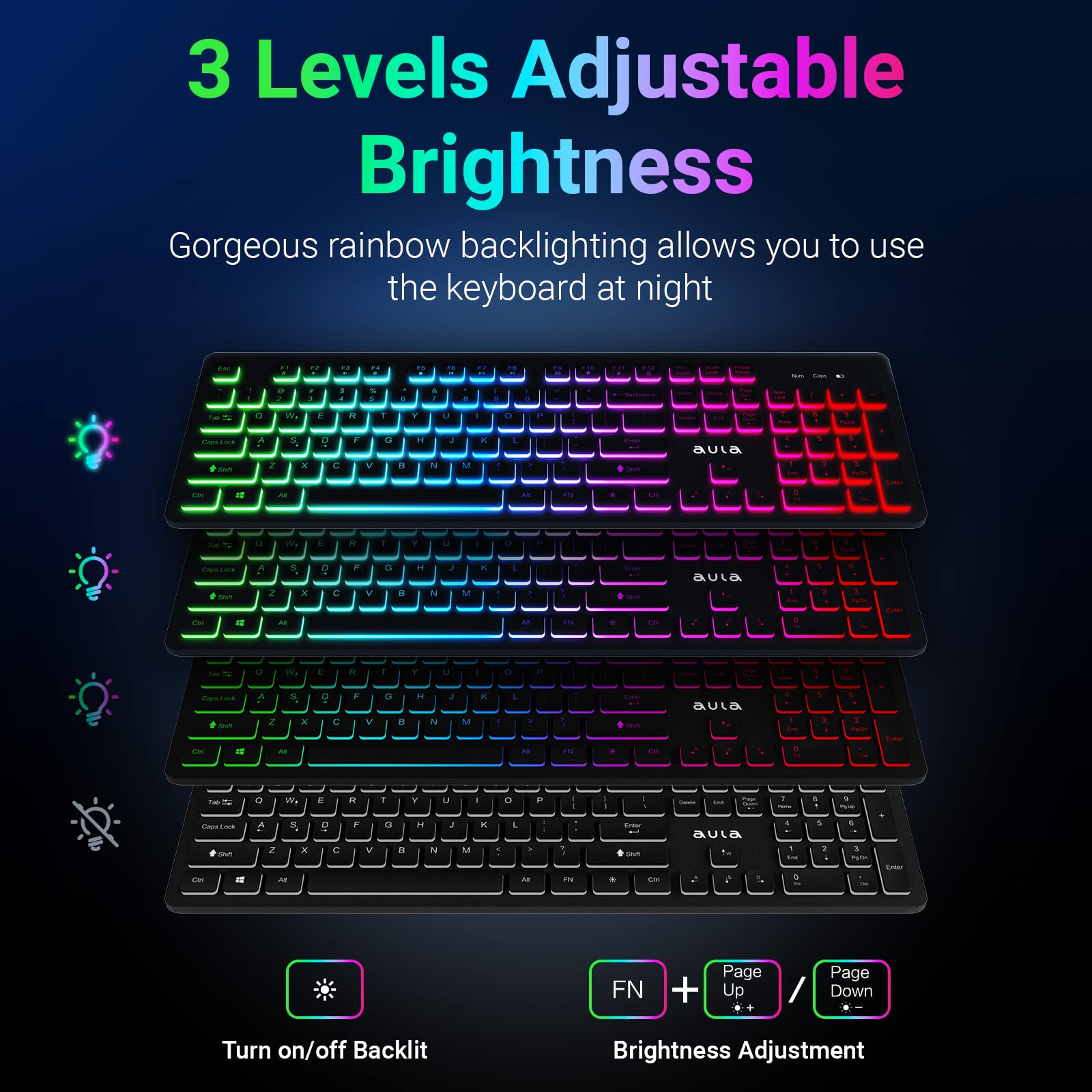 AULA Wireless Keyboard and Mouse Combo, RGB Backlit, Rechargeable & 2.4GHz Quiet Wireless Gaming Keyboard Mouse, Full-Size Ergonomic Keyboard Mouse & Mousepad Combo for PC, Windows and Mac