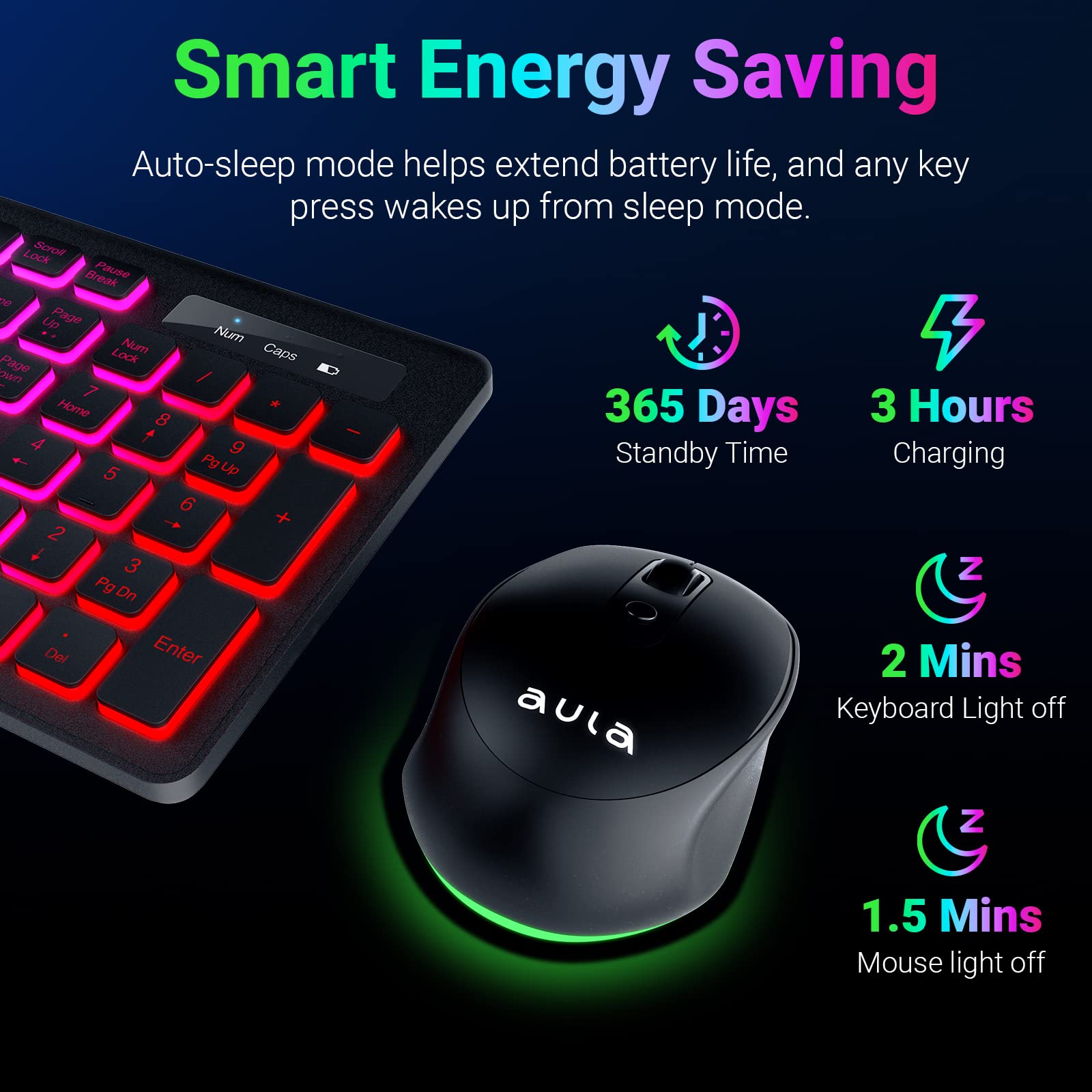 AULA Wireless Keyboard and Mouse Combo, RGB Backlit, Rechargeable & 2.4GHz Quiet Wireless Gaming Keyboard Mouse, Full-Size Ergonomic Keyboard Mouse & Mousepad Combo for PC, Windows and Mac