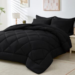 hevumyi queen comforter set 7 pieces, all season black bed in a bag for bedroom, hypoallergenic ultra soft bedding sets queen with black comforter, flat sheet, fitted sheet, pillowcases & pillow shams