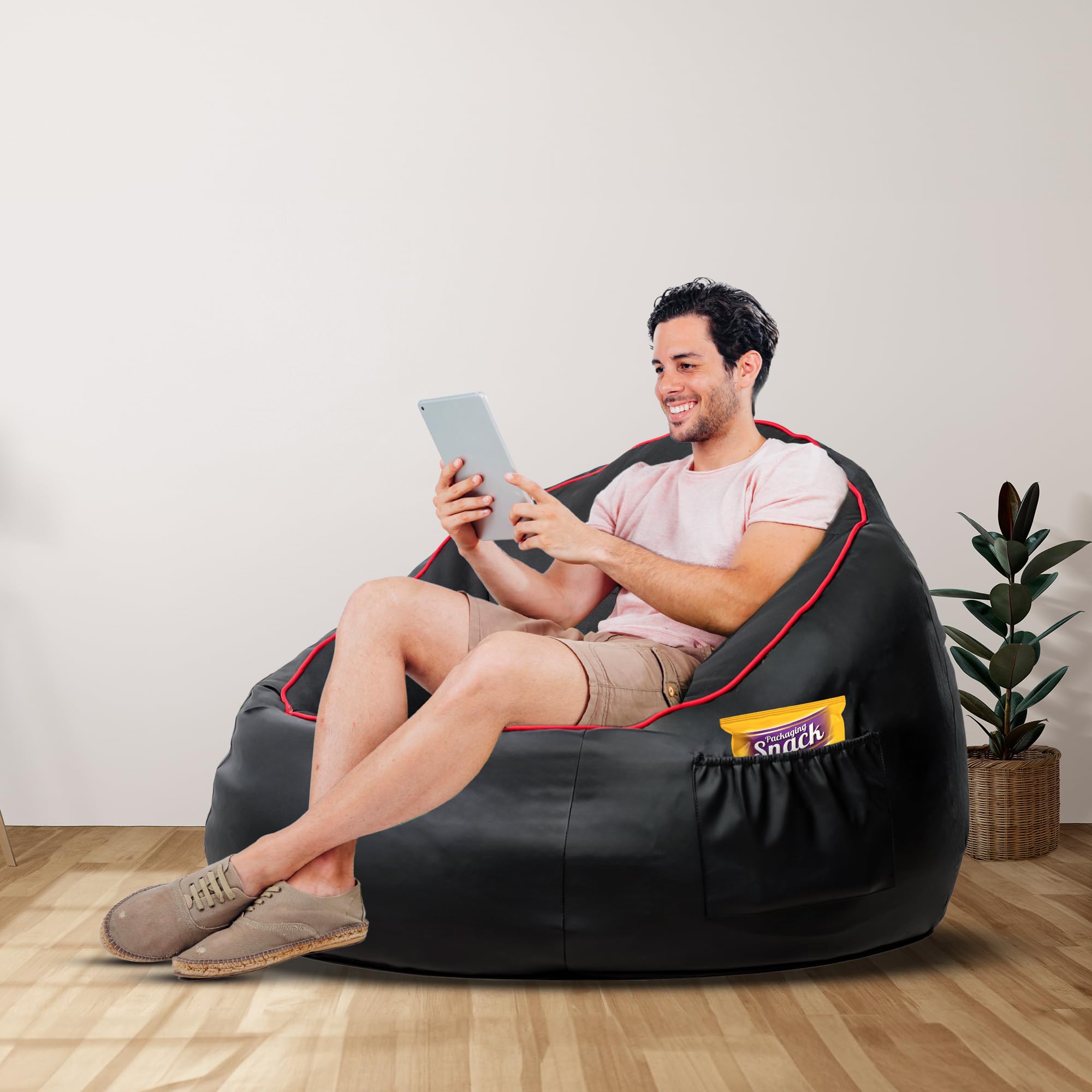 Mason Moon Bean Bag Chairs for Adults - 3FT - Cozy Big Bean Bag Chair - Lounging Dorm Chair - Round Black Floor Chair - Gaming Bean Bag Chair for Teens - Cover Only