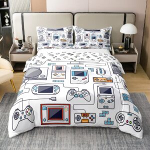 100% cotton gamer bedding sets for boys,gaming duvet cover set full size,boys video games comforter cover,gamepad designs bed set for teen boys bedroom,joystick controller,3 pcs with 2 pillow shams