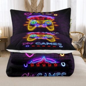 NINENINE Gamer Bedding Twin Size for Kids Teens, Gaming Comforter Sets for Boys,Game Contoller Video Gamepad Bed Set,Play Game Comforter Set with 1 Comforter 1Pillowcase……