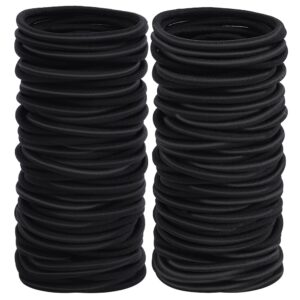 sderoq 100pcs womens elastics hair tie, 4mm black ponytail holders hair bands, 2 inch in diameter elastic band for medium to thick hair (4mm black)